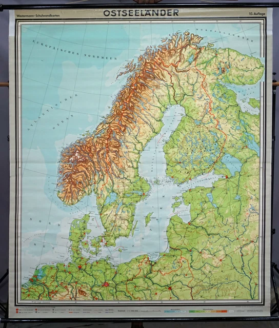 BALTIC SEA ROLLABLE map wall chart poster Scandinavia £172.99 - PicClick UK