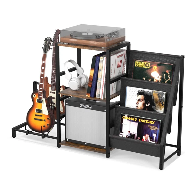 GUITAR STAND RECORD Player Stand with 3-Tier Vinyl Record Storage and 2 ...