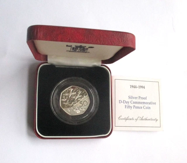 1994 ROYAL MINT D-DAY LANDING SILVER PROOF 50 PENCE COIN w/ BOX AND COA ...