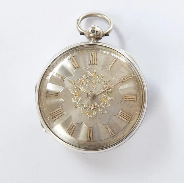 ANTIQUE 800 SILVER Cased Ladies Open Faced Pocket Watch & Silver Guard ...
