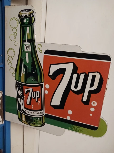 VINTAGE 7UP SOLD HERE SODA POP Metal Advertising FLANGE SIGN $240.00 ...
