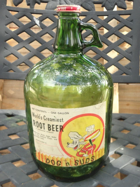 RARE VINTAGE DOG N SUDS Root Beer GREEN GLASS Jug ONE GALLON with ...
