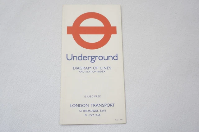 1978 NO. 2 London Transport Underground Map Diagram of Lines Tube Ref ...