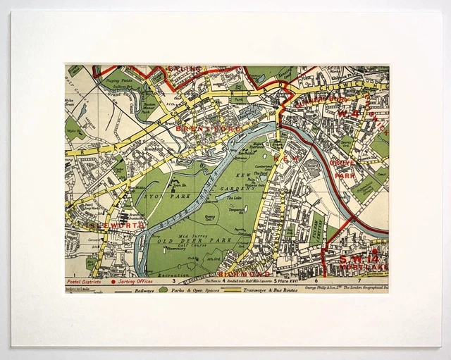 ANTIQUE 1930S LONDON Map - Mounted - BRENTFORD-KEW-GUNNERSBURY ...