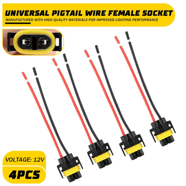 WIRE PIGTAIL FEMALE S H11 Two Harness Head Light Low Beam Socket ...