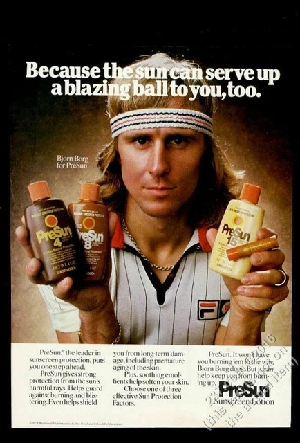 1980 BJORN BORG photo PreSun sunscreen lotion vintage print ad $40.46 ...