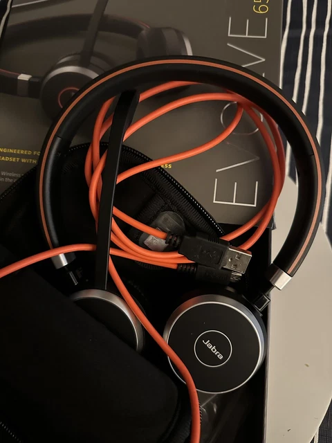 JABRA EVOLVE 65 Wireless Bluetooth Stereo Headset Boxed, Dongle & Wire ...