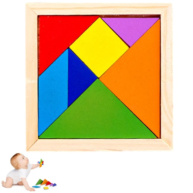 WOODEN TANGRAM 7 Piece Square Puzzle Educational Game For Kids £6.19 ...