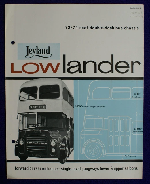 LEYLAND LOWLANDER DOUBLE Deck Passenger Chassis Bus Coach Brochure 1961 ...