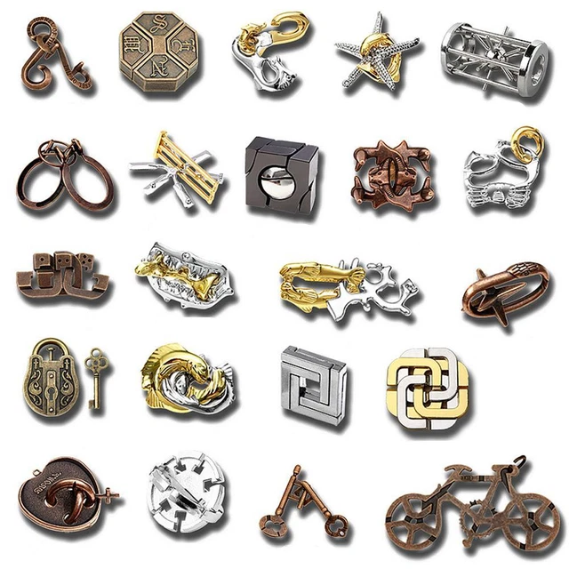 VINTAGE ALLOY CAST Puzzle Retro Lock Key IQ Mind Brain Teaser Game Toys ...