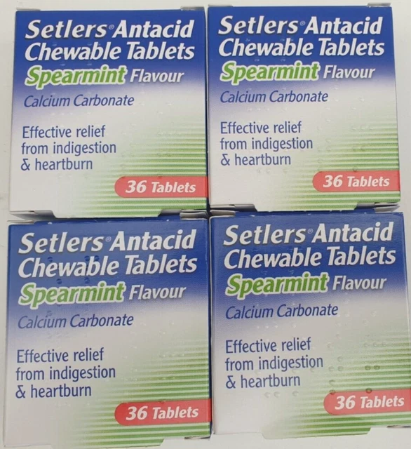 SETLERS ANTACID CHEWABLE Spearmint Indigestion Heartburn 4x 36 Tablets ...
