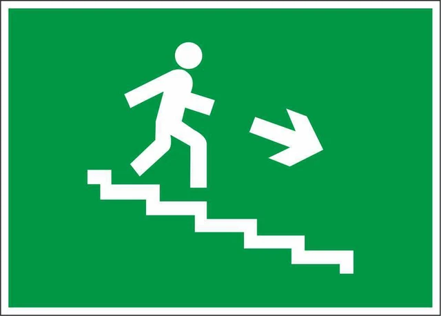 CARTELLO SEGNALETICO - Simbolo discesa scale di emergenza a destra ...