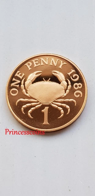 1986 BAILIWICK OF Guernsey Crab Bronze Proof One Penny 1P Coin £5.99 ...