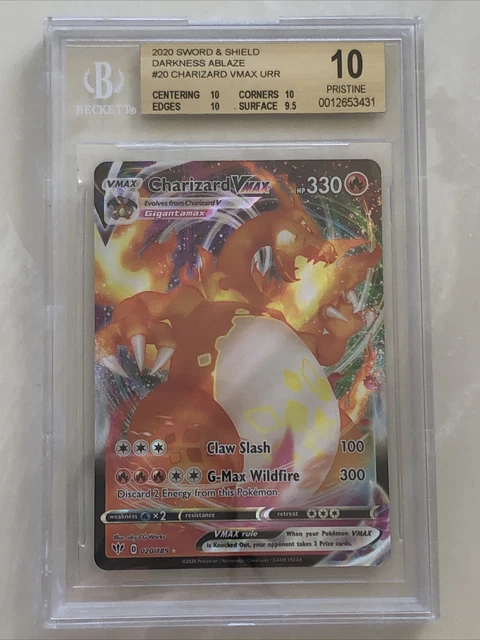 2020 POKEMON CHARIZARD VMax BGS 10 vierge 20/189 ténèbres en feu art ...