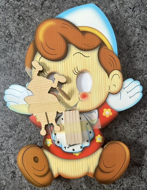 WOODEN BARTOLUCCI ‘PINOCCHIO Clock With Pendulum, Moving Eyes’ NEW Hand ...