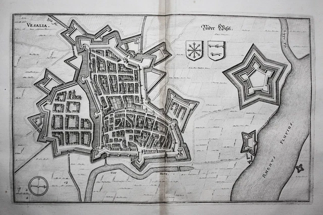 WESEL RHINE CITY Map View North Merian Copperplate 1650 $58.97 ...