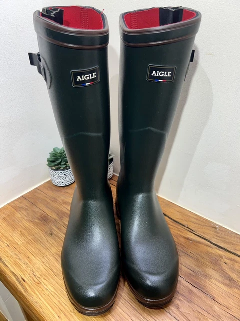 AIGLE PARCOURS 2 ISO Wellington Boots UK Size 9 (EU 43) Bronze Green ...