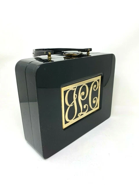 RARE VINTAGE 1950S Lucite Box Purse Gold Initialed Black-GOOD £136.46 ...