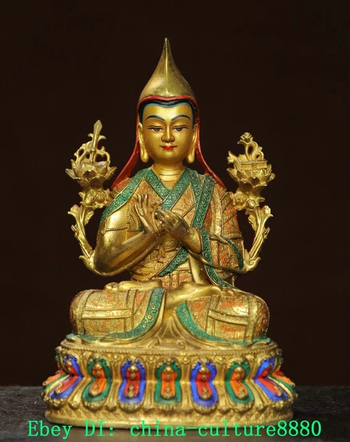 8& OLD TIBET Copper Gilt Painting Tsongkhapa Lama Buddha Statue L'image ...