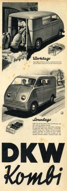 DKW KOMBI REKLAME 1950 Lieferwagen Werbung Auto Union Ingolstadt EUR 16 ...