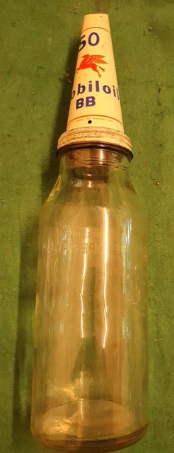 VINTAGE MOBILOIL BB 50 Grade Oil Bottle Tin Top/Pourer & Quart Oil ...