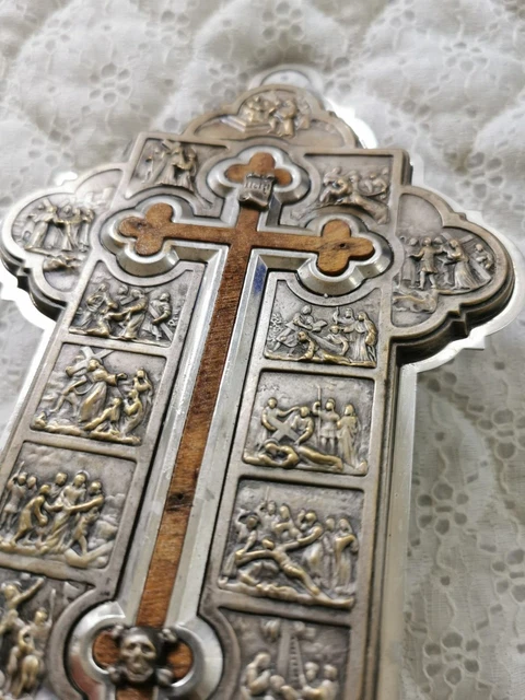VINTAGE 14 STATION Cross Hand Made Metal Holy Land CRUCIFIX Wall ...