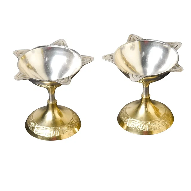 INDIAN TRADITIONAL PURE Brass Table Diya For Pooja & Temple Decor Pack ...