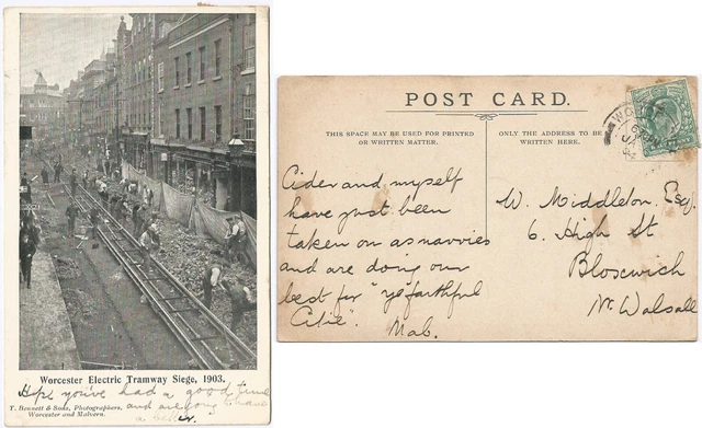 CPA POSTCARD TRAM line WORCESTER ELECTRIC TRAMWAY SIEGE 1903 Broad ...