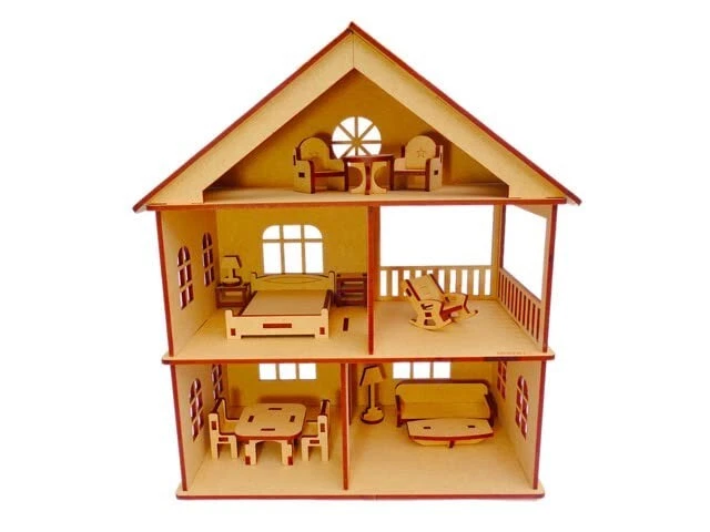 MAISON DE POUPÉE en bois avec meubles pour enfants, kit de construction de ma... EUR 137,98 ...