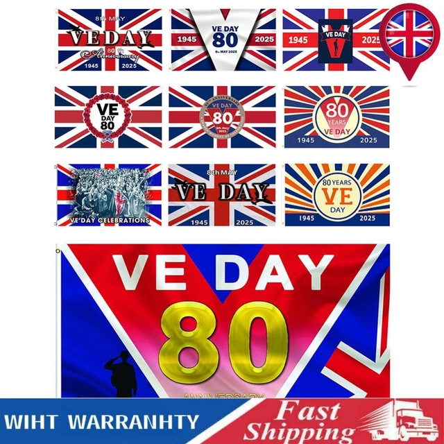 VE DAY 80TH Anniversary Flag 150x90cm VE Day Flag 80 Years VE Day Cloth ...