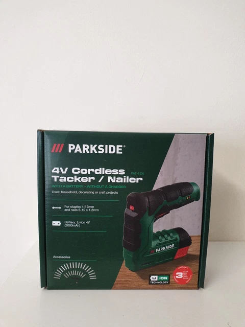PARKSIDE CORDLESS NAILER Stapler Nail Gun Tacker 4V Li-Ion PAT 4 D6 ...