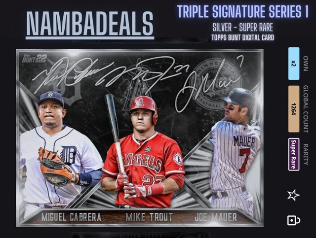 TOPPS BUNT MIGUEL Cabrera/Mike Trout/Joe Mur triple voiture super rare ...
