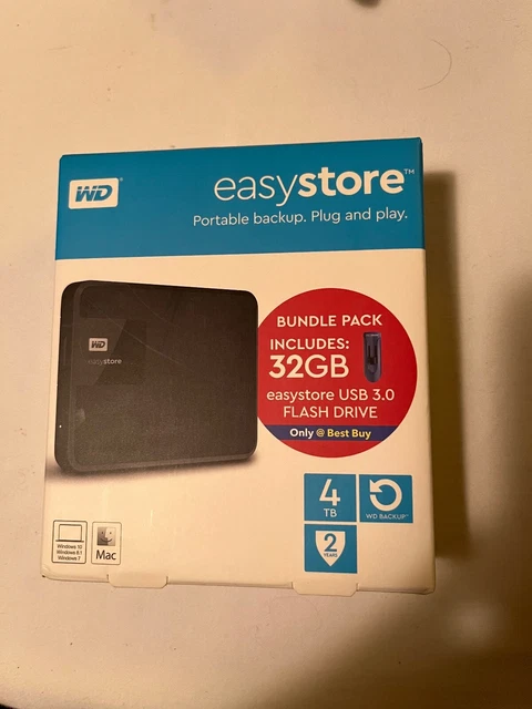 WESTERN DIGITAL WD Easystore 4TB External USB 3 Portable Hard Drive w ...