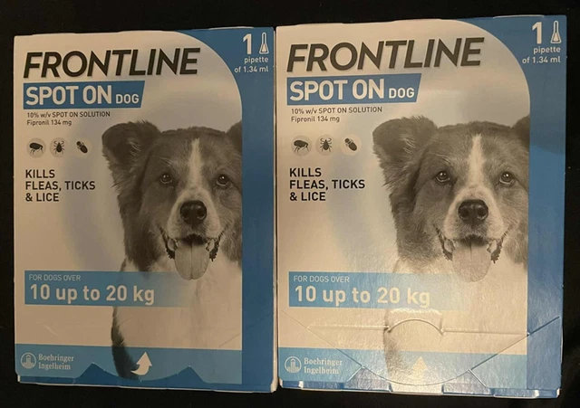 2 FRONTLINE SPOT On Dog Kill Fleas, Ticks, & Lice. 10Kg to 20Kg, 1 ...