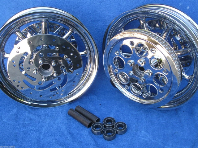 HARLEY DAVIDSON CHROME WAGON WHEELS (9 Spoke ORIGINAL NOS 16X3) ROTORS ...