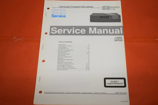 INSTRUCTIONS D'ENTRETIEN ORIGINALES lecteur CD Philips AK-729 / AK-730 ...