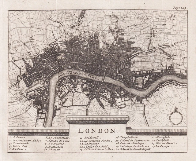 LONDON CITY PLAN Map England Van Der Aa Engraving Copper Engraving 1707 ...