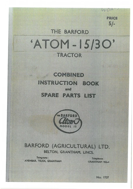 BARFORD ATOM 15/30 Tractor Operators Manual with Parts List £24.99 ...