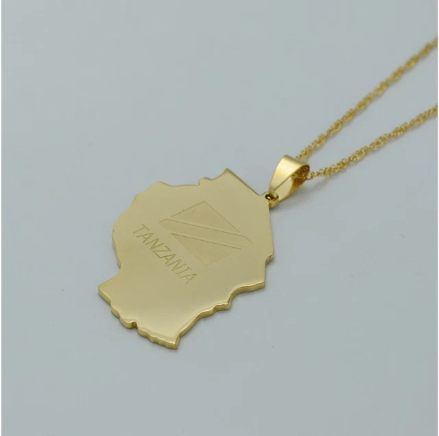 BEAUTIFUL MAP OF Tanzania Flag Africa Country Gold Pendant Charm Chain ...