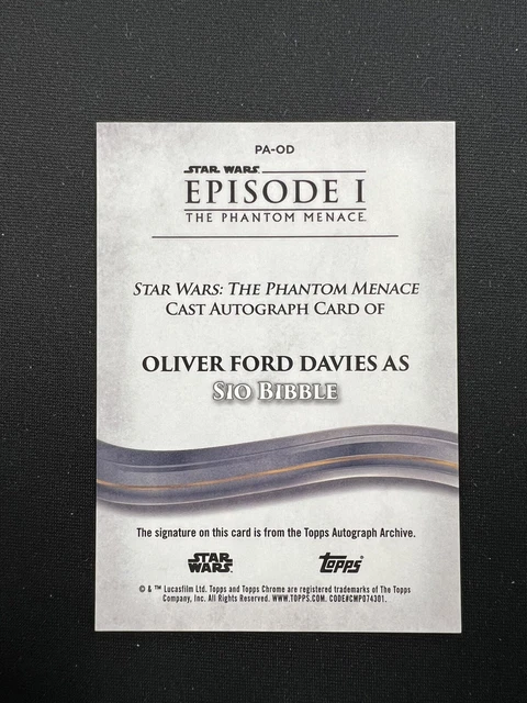 2024 TOPPS CHROME Star Wars Sapphire Oliver Ford Davies Sio Bibble Auto ...