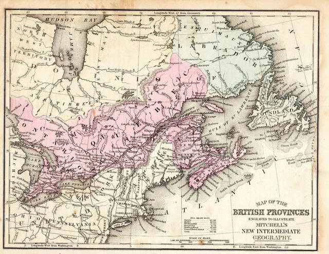 BRITISH NORTH AMERICA Antique Map 1870's Provinces Nova Scotia PEI ...