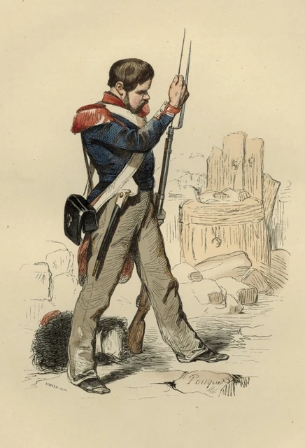 1842 MILITAIRE GARDE NATIONAL UNIFORME Français gravure estampe ...