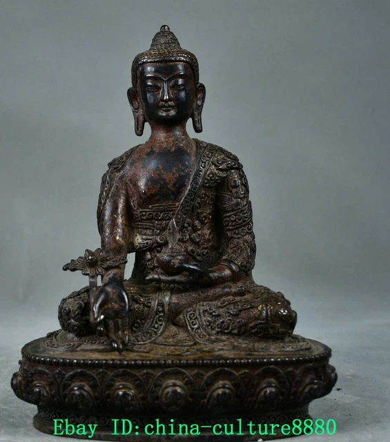 8.6 '' VIEUX temple tibétain de cuivre assis Dieu de la médecine de monra EUR 180,00 - PicClick FR