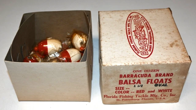 VINTAGE DEALER BOX of One Dozen Barracuda Balsa Oval Floats Size 1-1/2 ...
