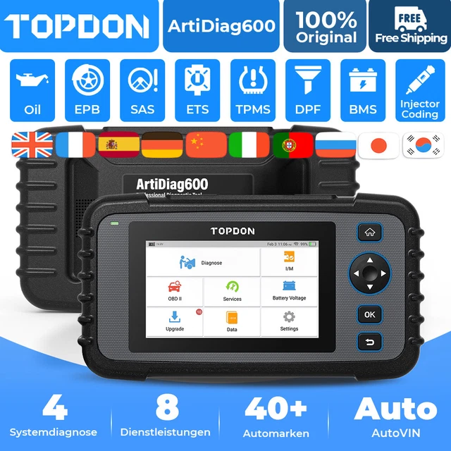 🔥TOPDON ARTIDIAG 600 Profi Diagnosegerät OBD Scanner TPMS SAS ETS EPB ...