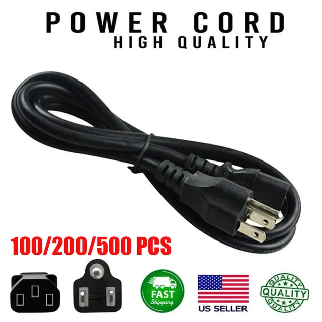 LOT OF 500 4FT AC Power Cord Cable 3 Prong Plug 4FT Standard PC ...