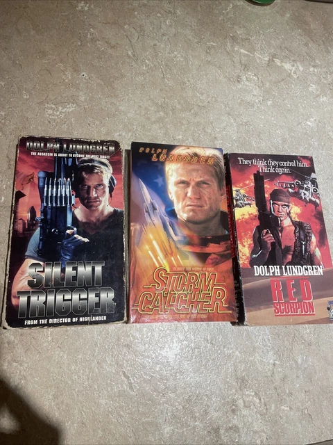 3 DOLPH LUNDGREN VHS Movies Silent Trigger Storm Catcher Red Scorpion ...