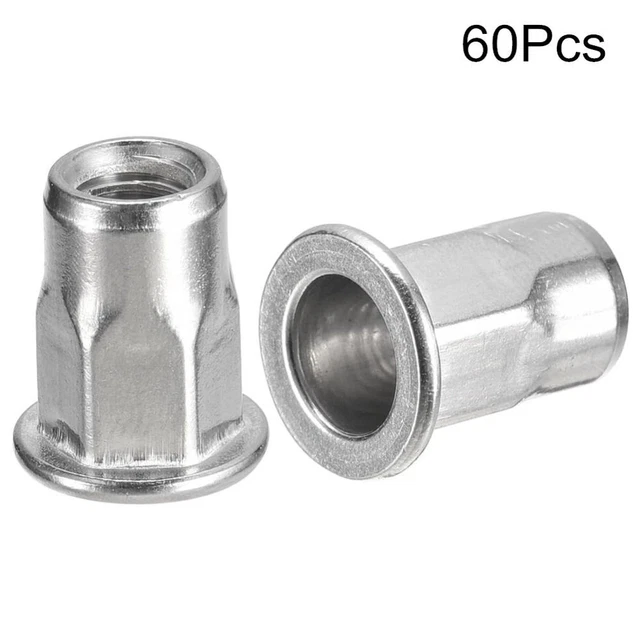 60PCS M4 M5 M6 M8 Half Hex Body Nuts Silver Tone Threaded Insert Nuts ...