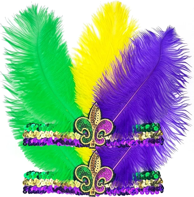 2 PACK MARDI Gras Fluer Di Lis Headband Sequin Fascinators Purple ...