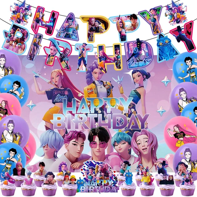 KID KPOP DEMON Hunters Birthday Party Supplies Flag Banner Cake Toppers ...